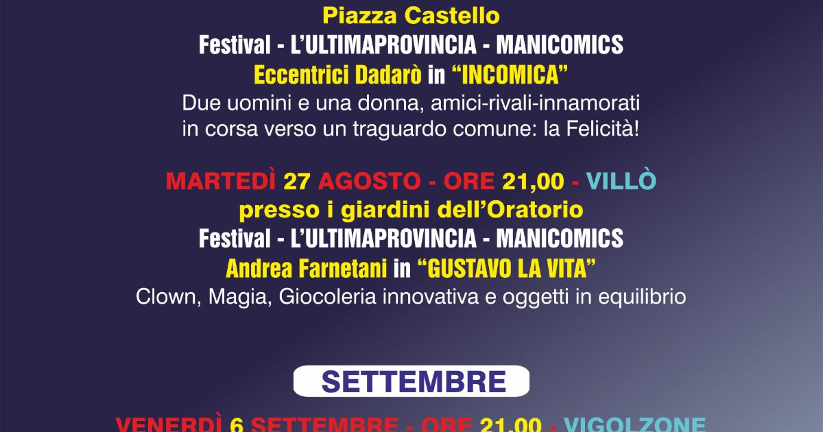 Comune di Vigolzone - Estate culturale - eventi agosto - settembre 2024